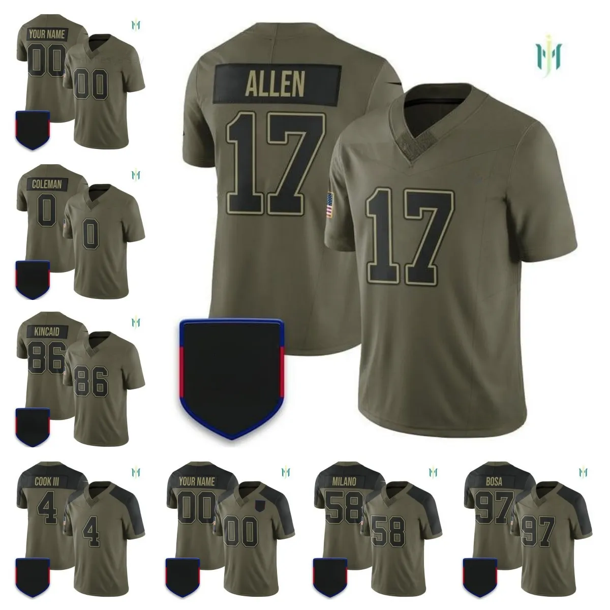 2026 Custom American Football Shirts Josh Allen, James Cook III, Joey ...