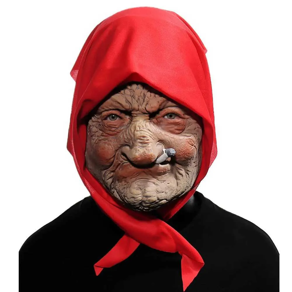Funny Grandma Latex Mask With Red Scarf Novelty Old Woman Mask For ...