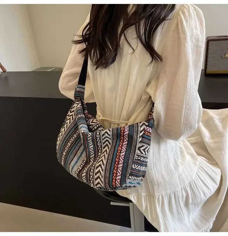 Tribal Style Foldable Crossbody Shoulder Bag with Zipper Closure ...