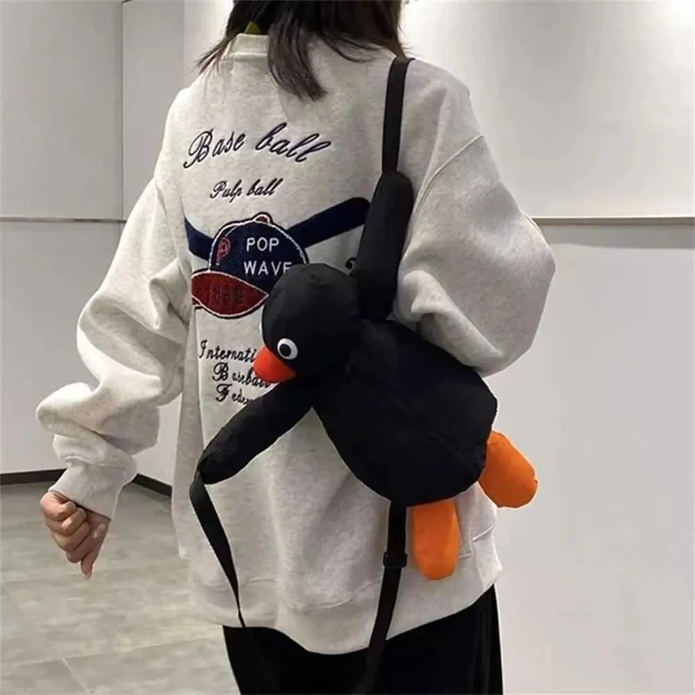 Black Cartoon Penguin Plush Duck Backpack Soft Stuffed Animal Toy For ...