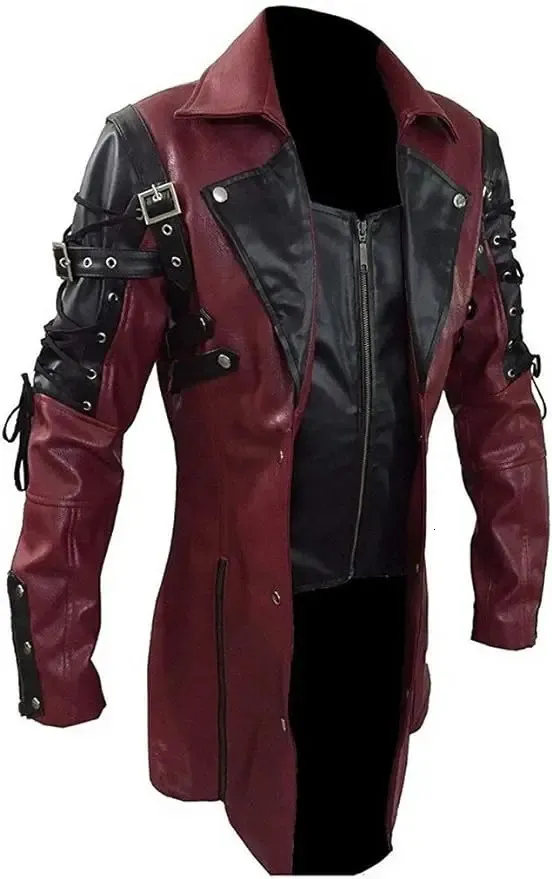Steampunk Men's Gothic Trench Coat Leather Jacket Punk Style Biker ...