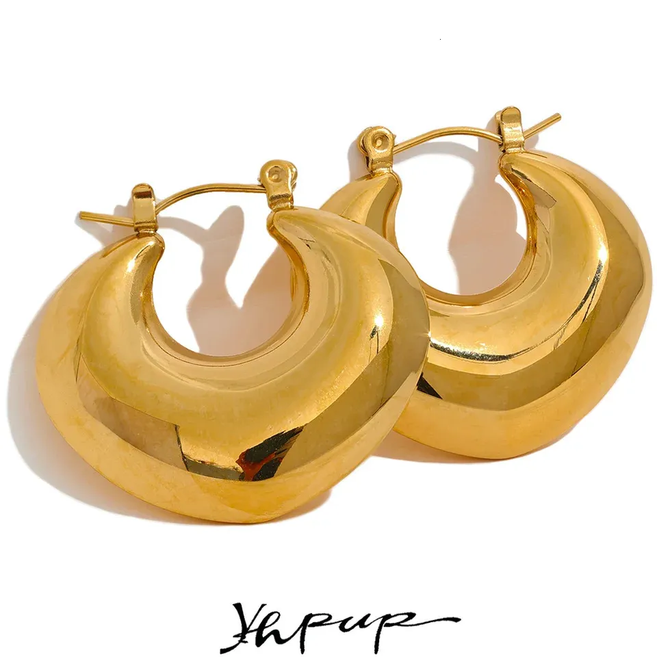 Yhpup Rust Proof Stainless Steel Geometric Chunky Unusual Hoop Earrings ...