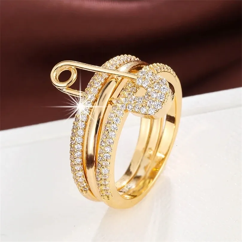 Lady Fashion Pin Connection Three Layer Ring for Women, Jewelry Gift ...