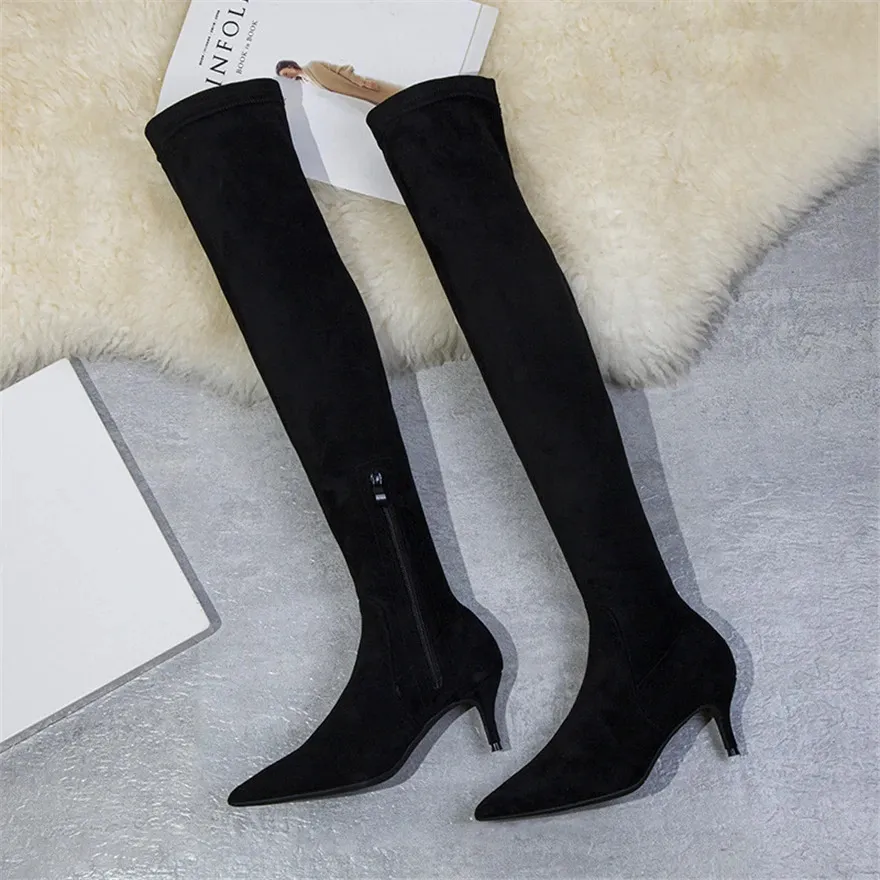 2025 Winter Warm Fur Over-the-Knee Women's Boots, Stretch Fabric, 6cm ...