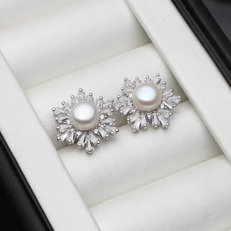 Real Silver 925 Fine Pearl Earrings: White Natural Freshwater Pearl ...