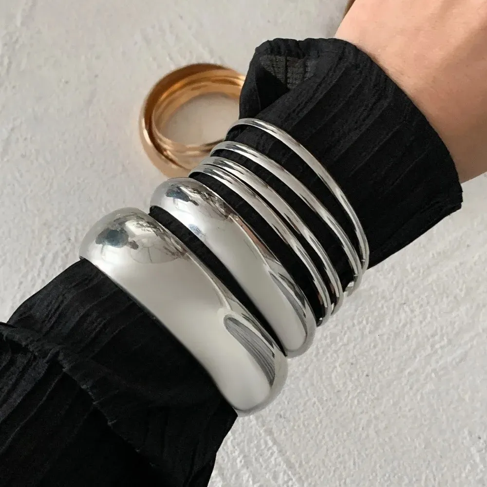 Gold and Silver Color Multilayer Bangles: Geometric Punk Metal Bracelet ...