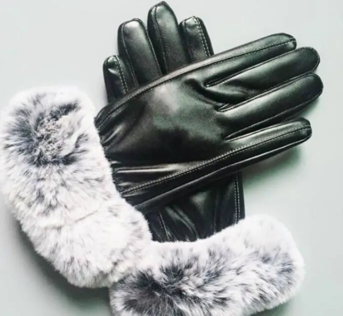 Designer Leather Fur Lined Leather Gloves For Women Warm And Stylish ...