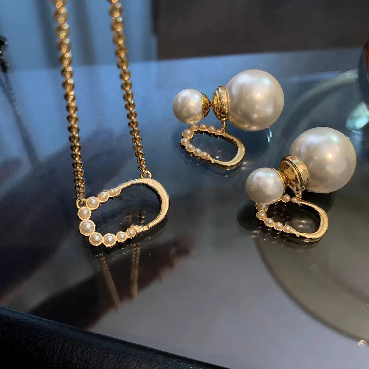 Letter Pearl Earrings for Women Stud Alloy with Mother-of-Pearl 18K ...