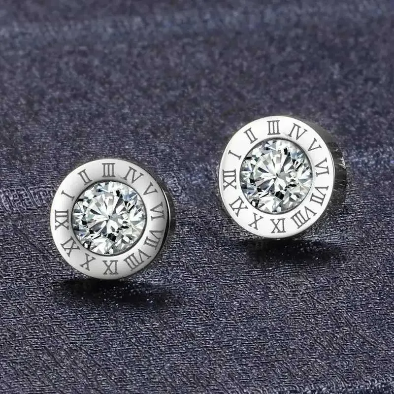 Ic Trend Geometric Circle Crystal Roman Numeral Stud Earrings for Women ...