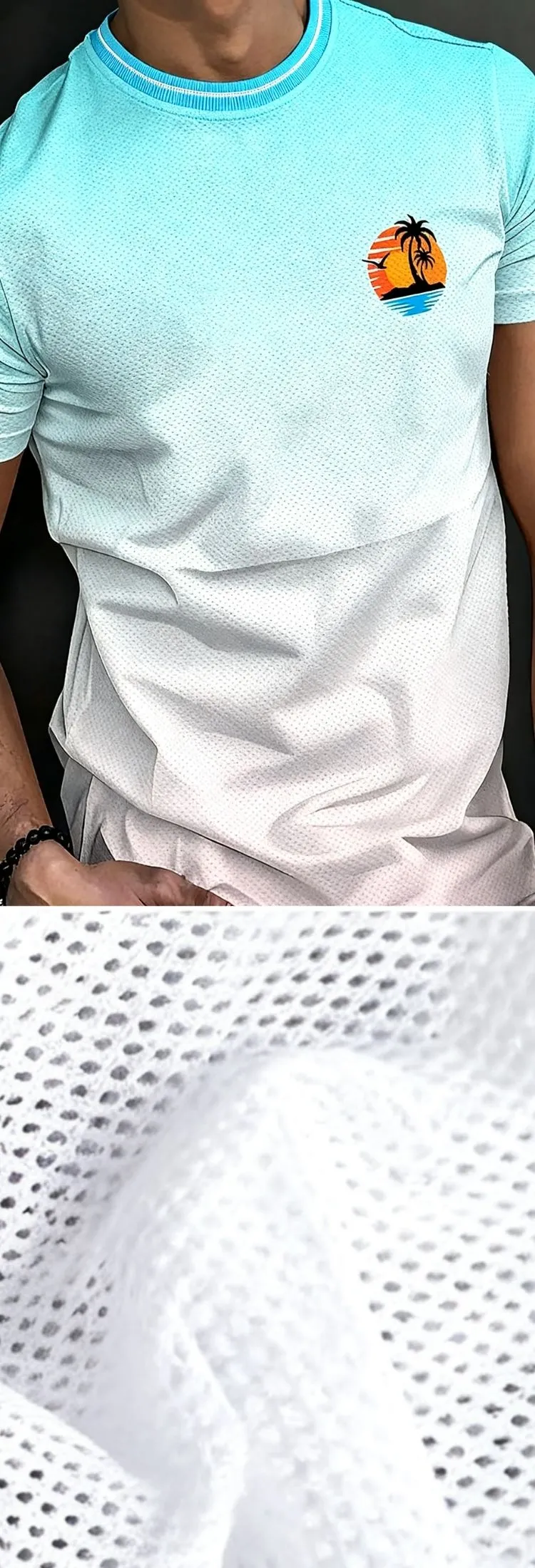 Men's Gradient Color Block T-Shirt with Palm Tree Sunset Graphic ...