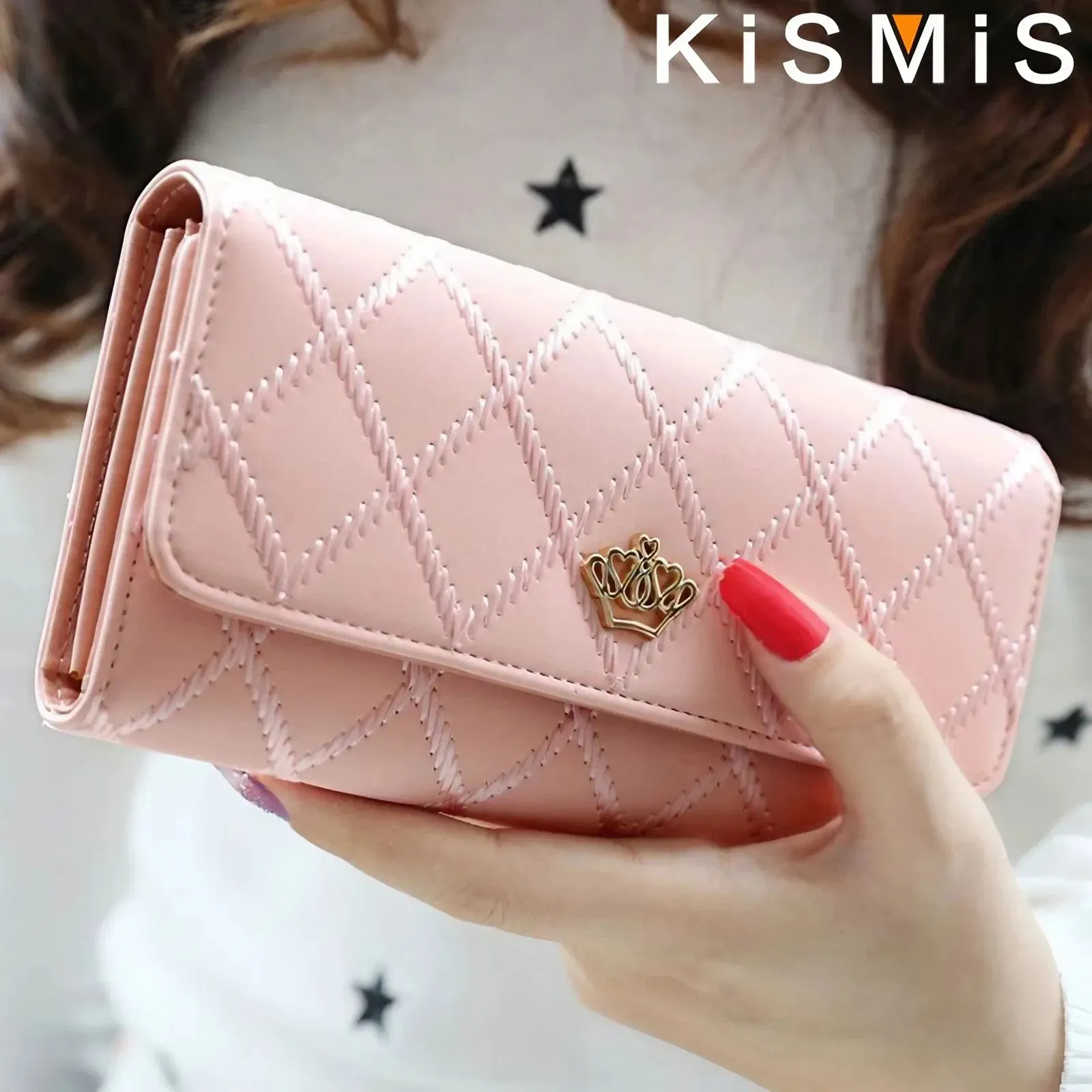 KISMIS Womens Wallets Cute Pink Plaid PU Leather Long Wallet With Phone ...