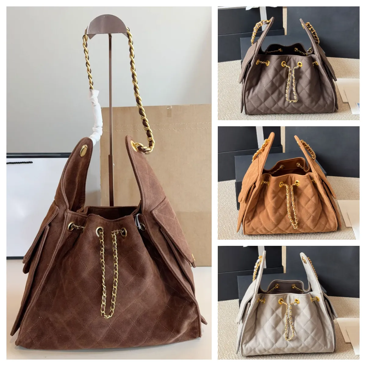 2025 Brown Suede Designer Handbag: Women's Drawstring Bucket Bag with ...