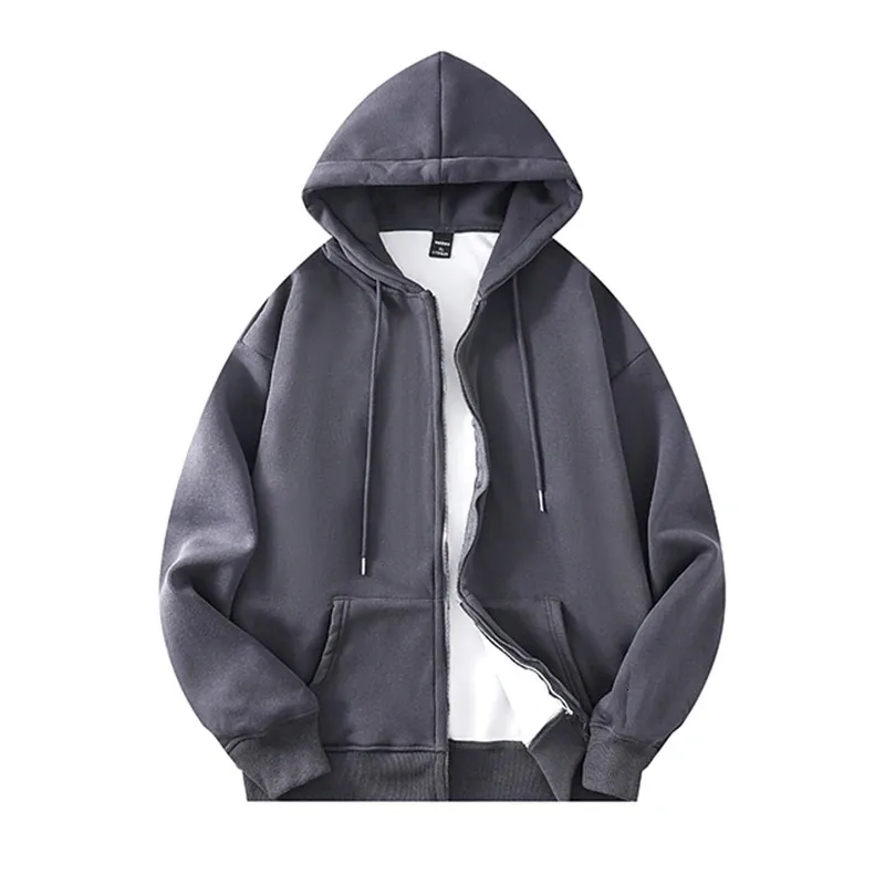 Basic Solid Hooded Sweatshirt Jacket Zip-Up Hoodie Loose Fit Unisex ...
