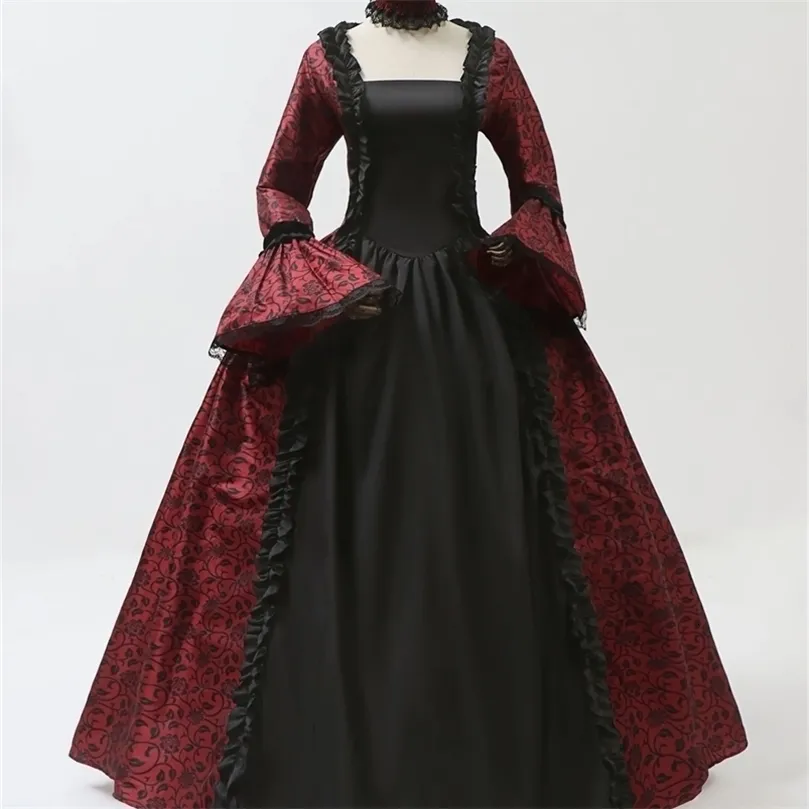 Medieval Renaissance Gothic Floral Cosplay Medieval Dress With Flare ...