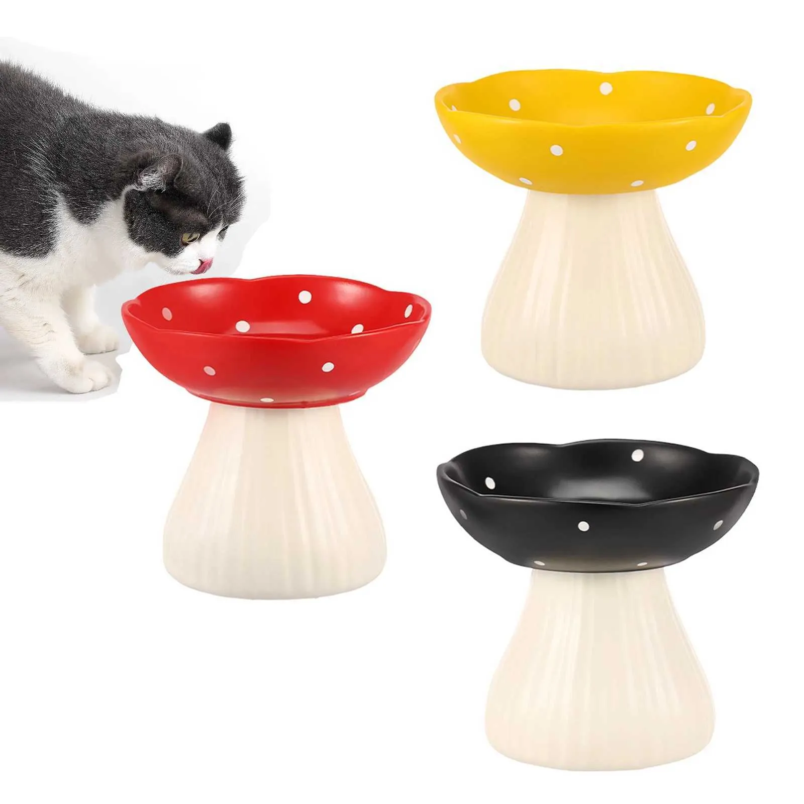 Mushroom Cat Bowl: Raised Neck Protection, Elevated Cat Food and Water ...