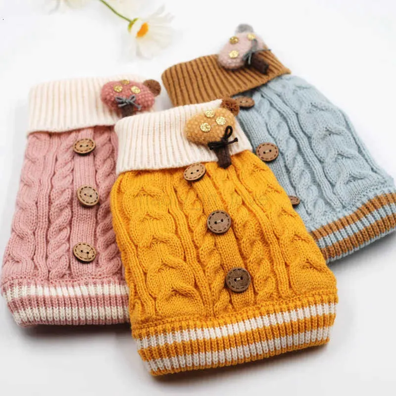 Designer Knitted Dog Sweater Solid Color Autumn Winter Warm Pet Cat ...