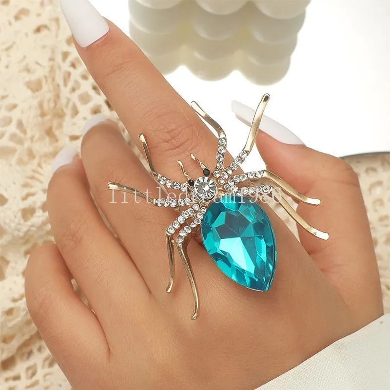 Gothic Punk Spider Ring with Crystal Inlay - Creative Hip Hop Animal ...