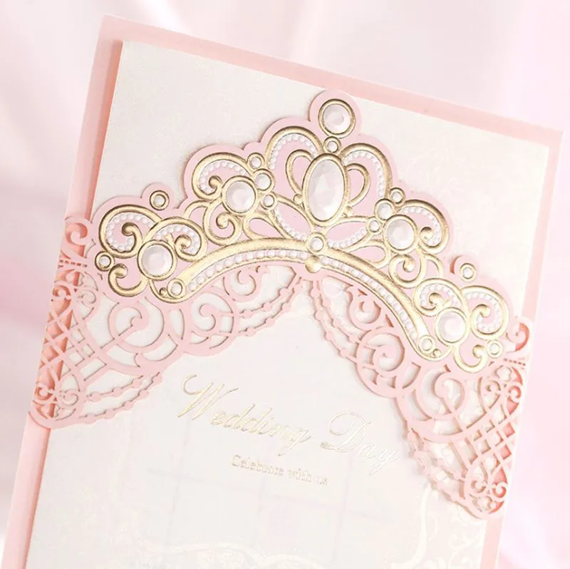 Gold Embossed Hollow Flora Pink Wedding Blush Pink Wedding Invitations ...