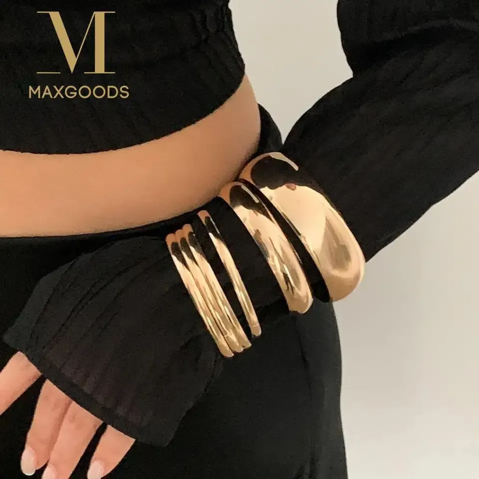 Gold and Silver Color Multilayer Bangles: Geometric Punk Metal Bracelet ...