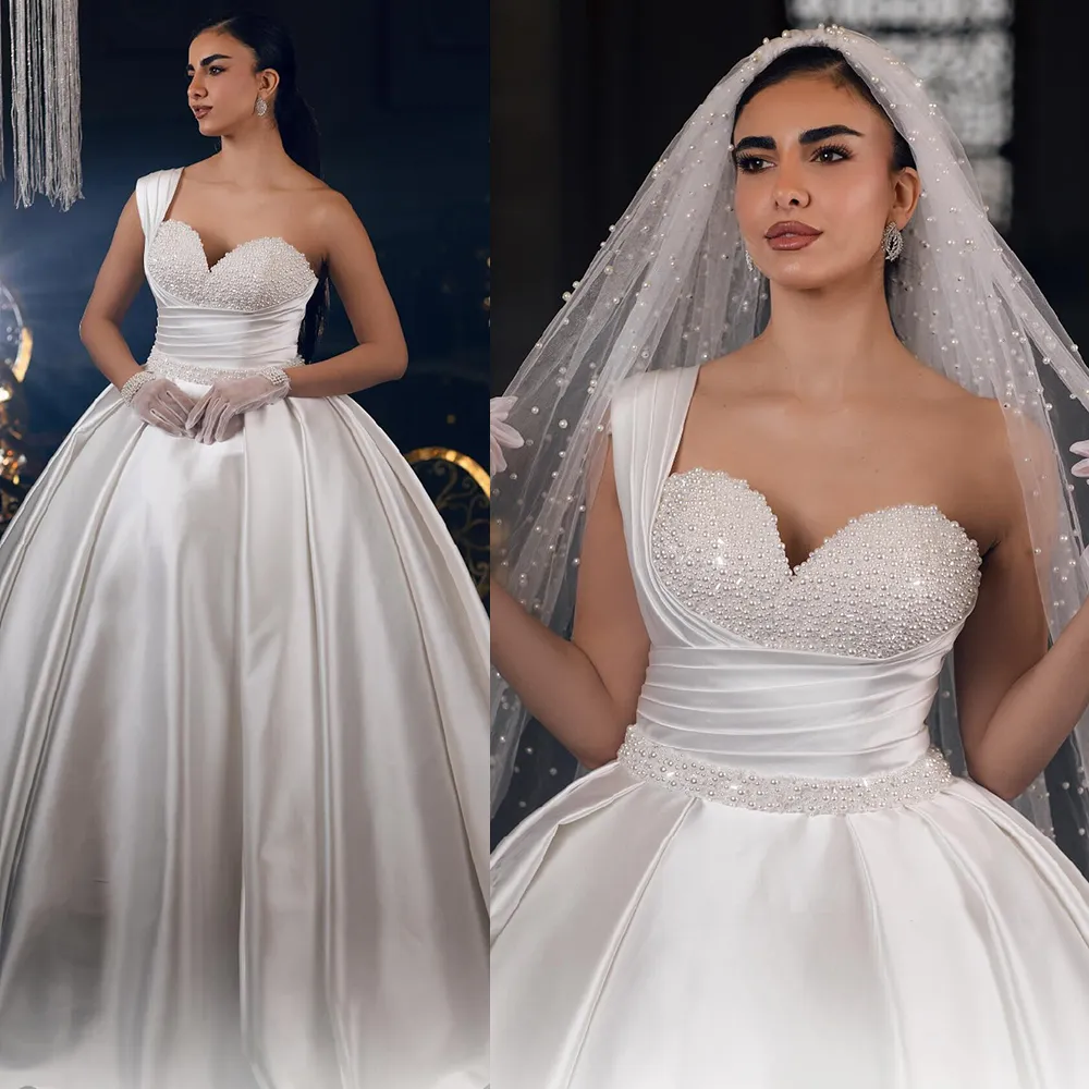 Simple Ball Gown Wedding Dress Pearls Beaded Sweetheart Neck, One ...