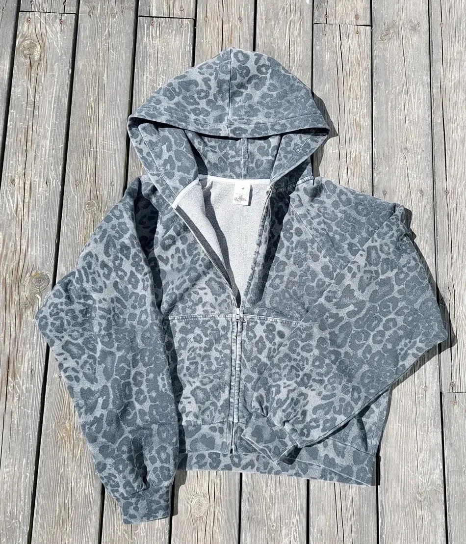 Streetwear American Retro Leopard Print Zip-Up Hoodie Y2K Men Women ...