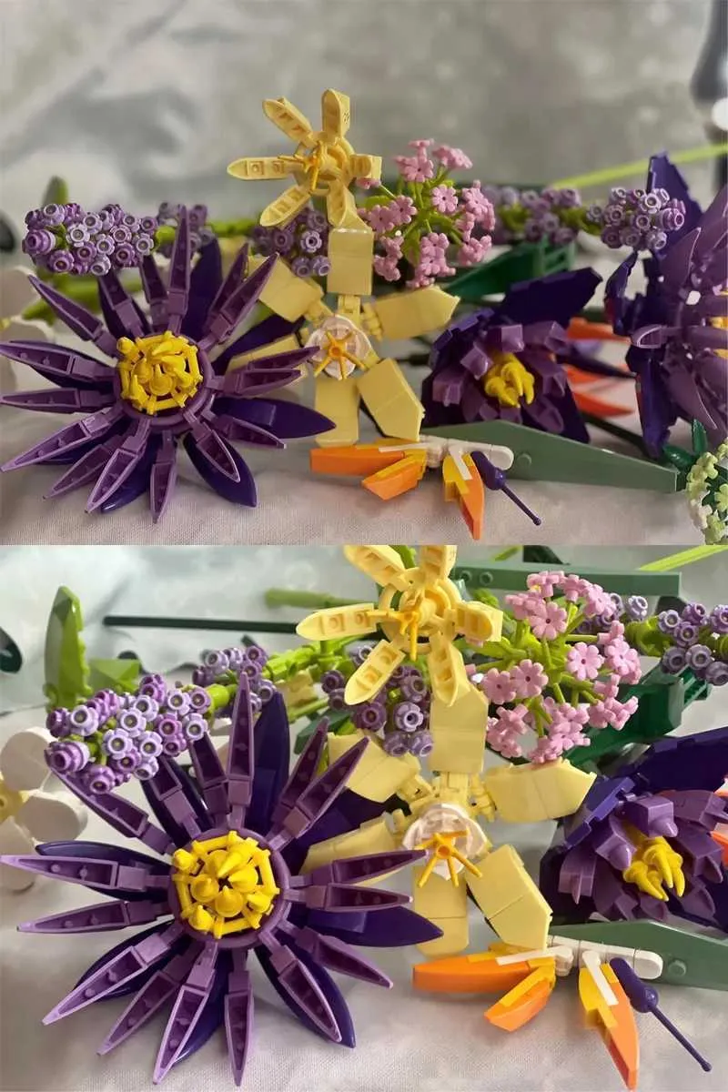 891-Piece Tropical Flower Bouquet Building Blocks Set, DIY Plant ...