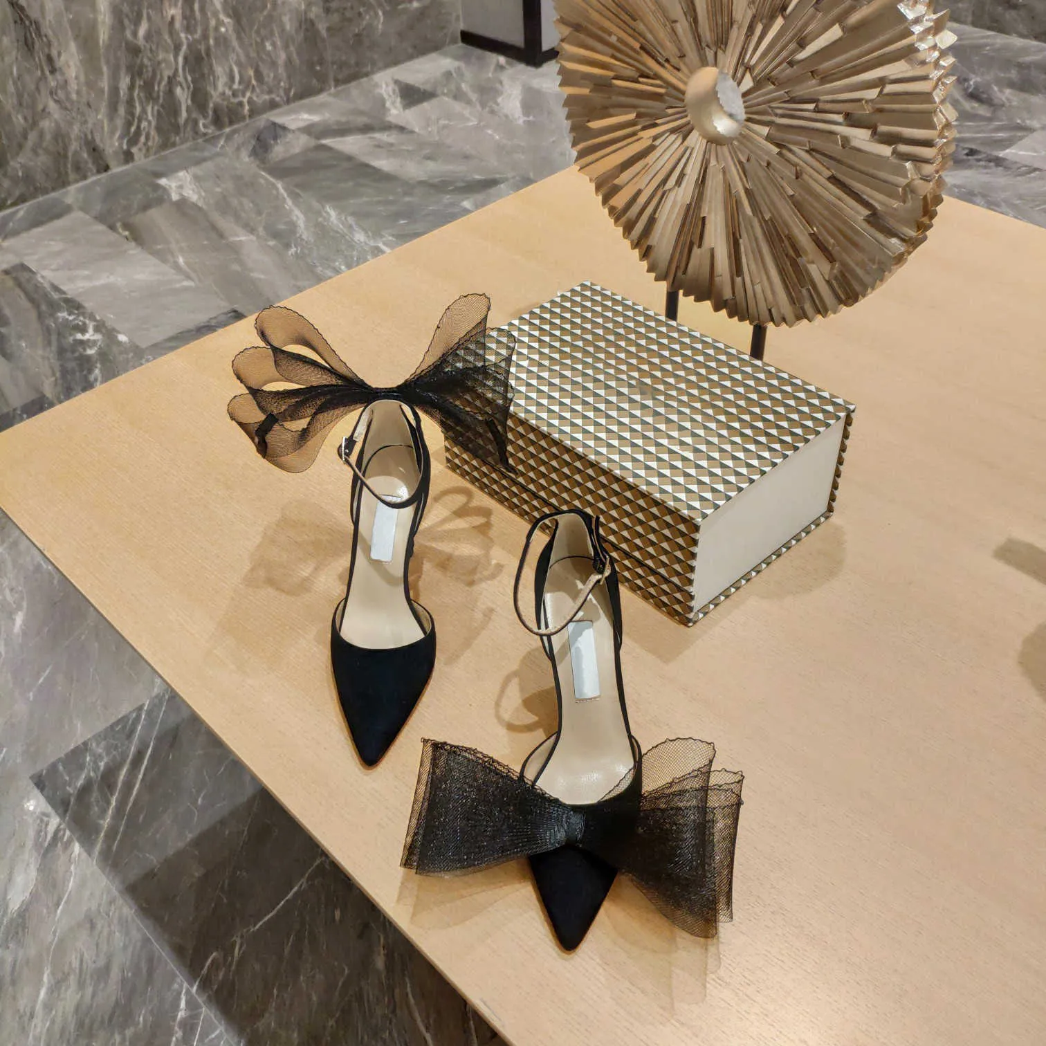 Wholesale Luxury Tulle Bow Pointed Toe Stiletto Heels Womens High Heel ...
