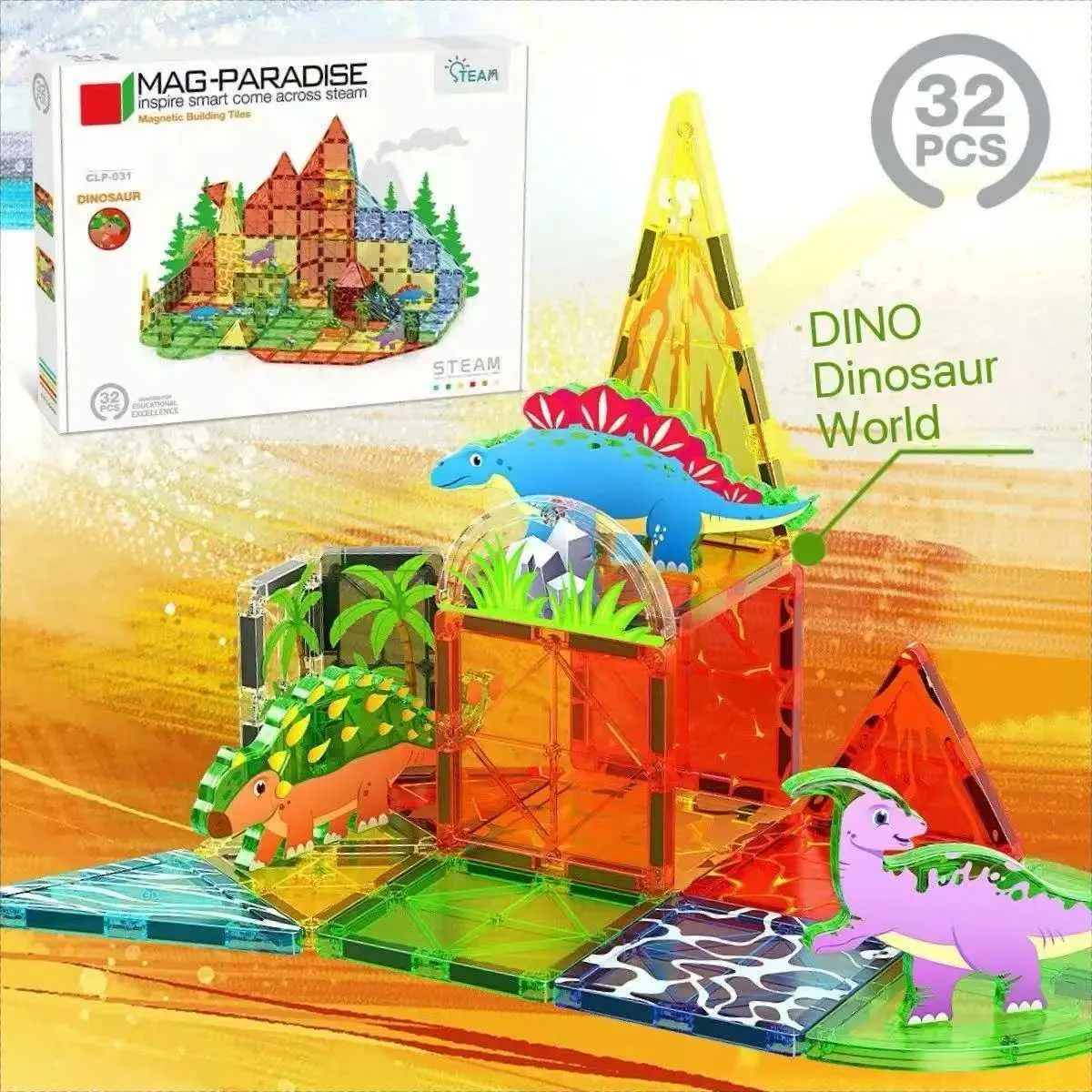 Dinosaur Magnetic Tiles STEM Educational Building Toys Construction ...