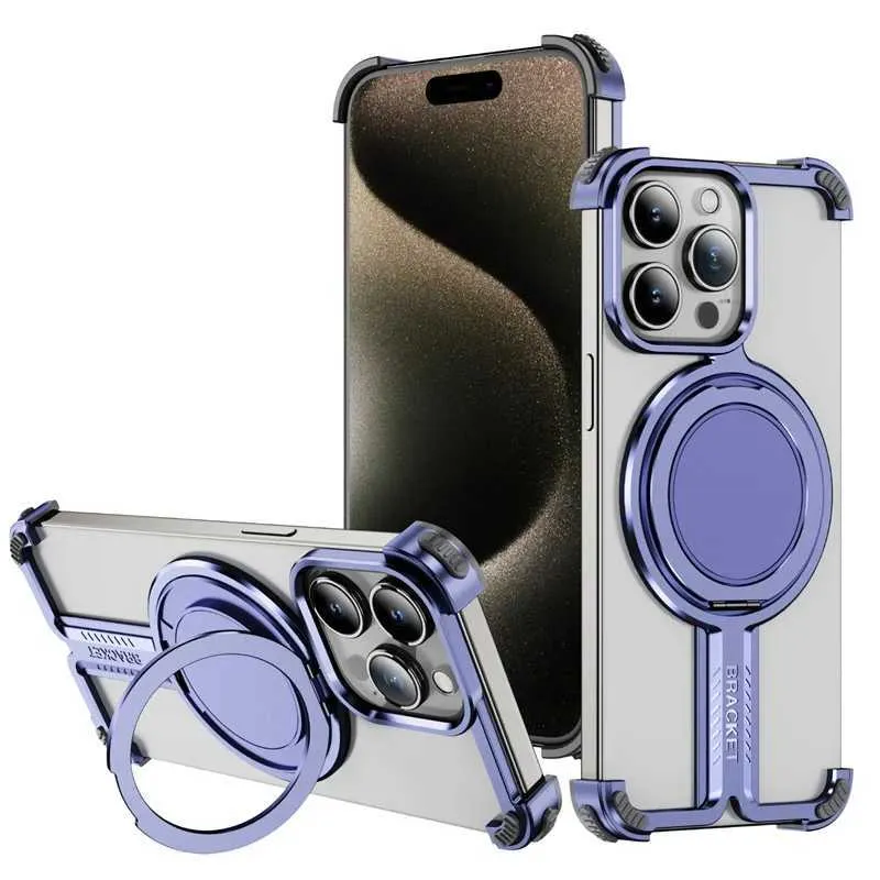 Magnetic Metal Rimless Stand Phone Case for iPhone 16 15 14 13 12 Pro ...