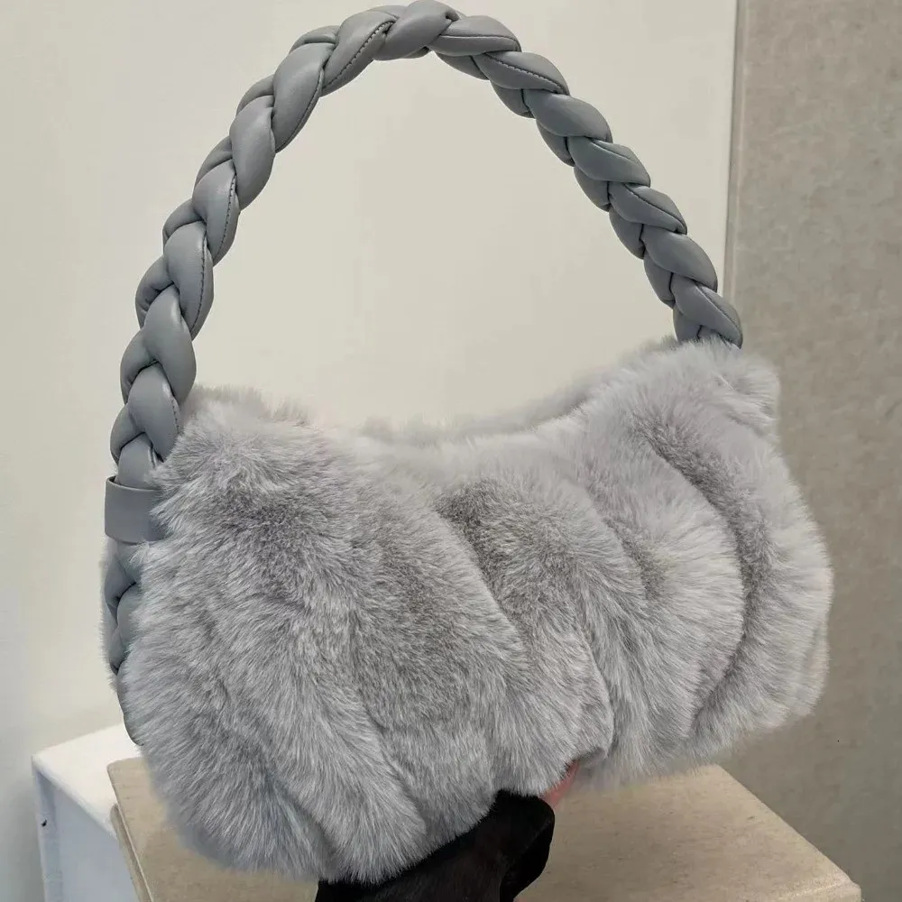 Soft Plush Shoulder Fur Bag Elegant Furry Handfur Bag With Zipper ...
