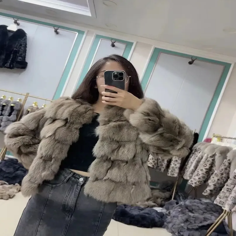 Women's Winter Fox Fur Vest Jacket 50cm Natural Fur, Fashionable Silk ...