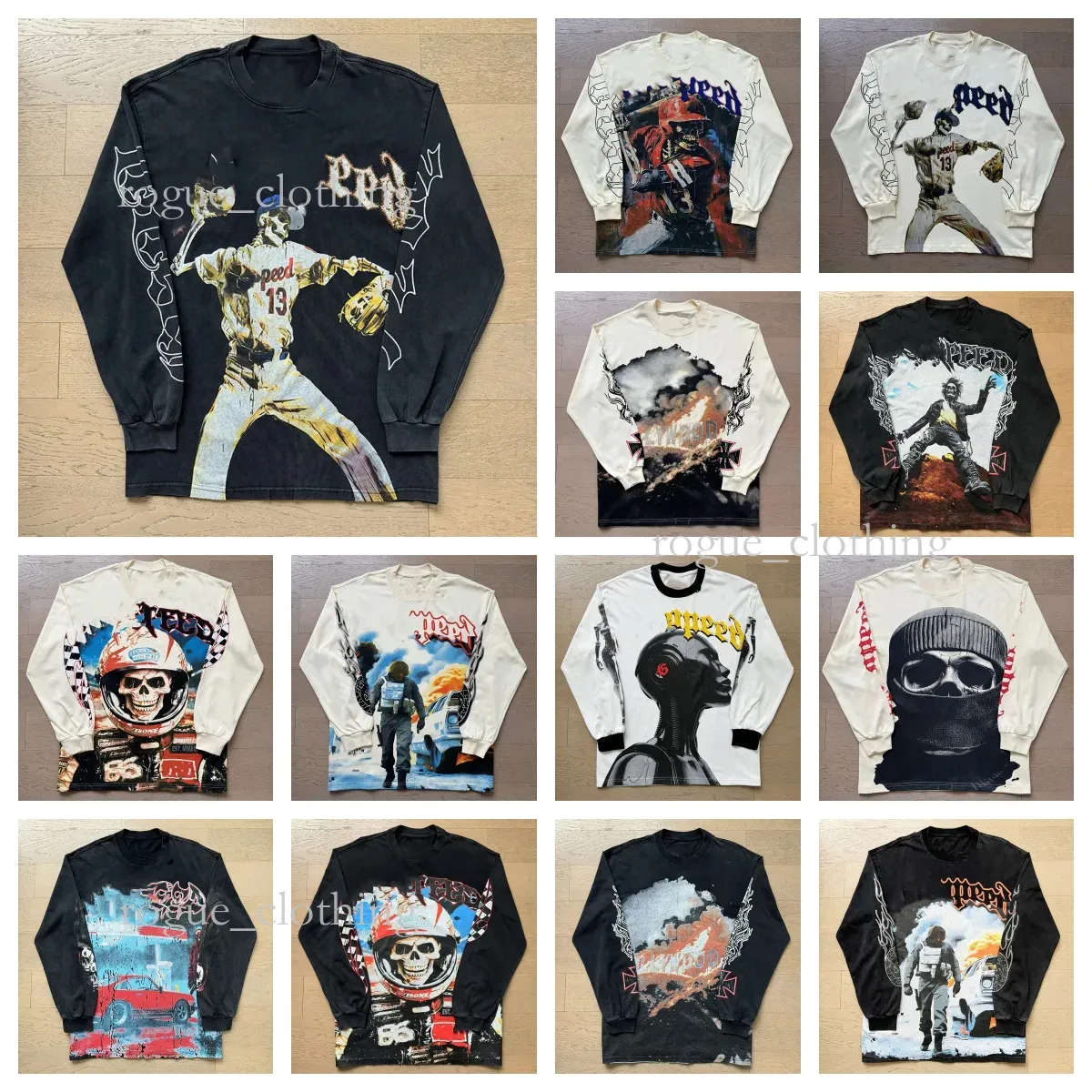 God Speed Long Sleeve T-Shirt Designer Graphic Tee Mens Clothes Loose ...