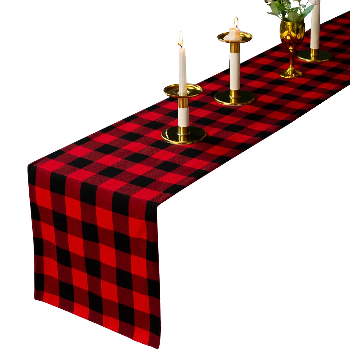 Red and Black Checkered Table Runner, American Style Decorative ...