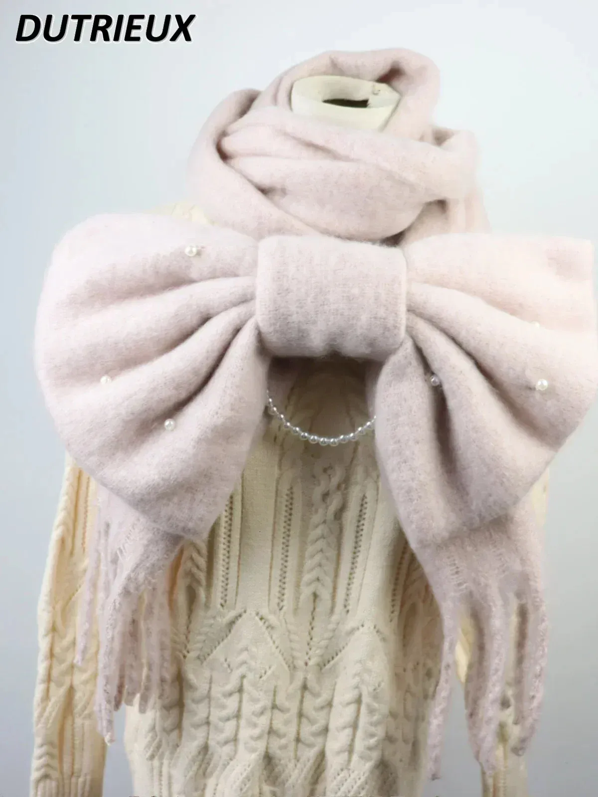 Solid Color Bow Scarf: Thickened Warm Winter Versatile Sweet and Cute ...