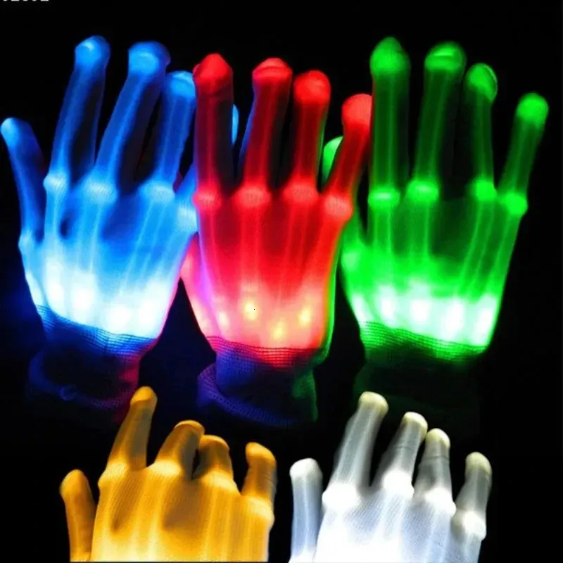 LED Gloves Neon Light Up Glowing Gloves Luminous Flashing Skull Gloves ...