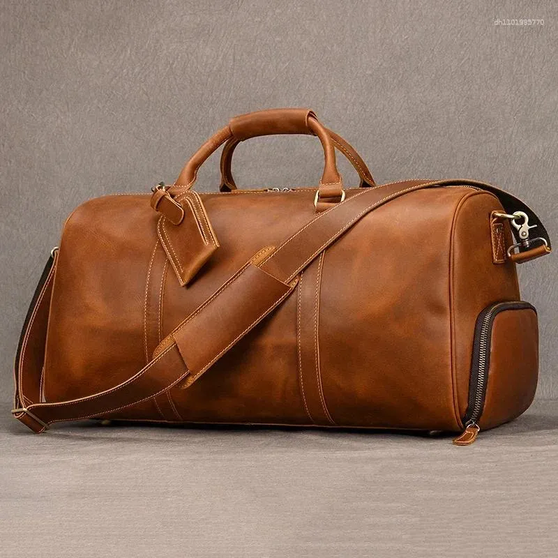 Duffel Bag Custom Name Mens Leather Travel Duffle Bag Cow Men's ...