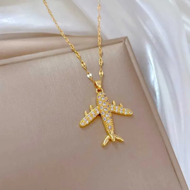Creative Handsome Fighter Plane Copper Inlaid Zircon Pendant Necklace ...