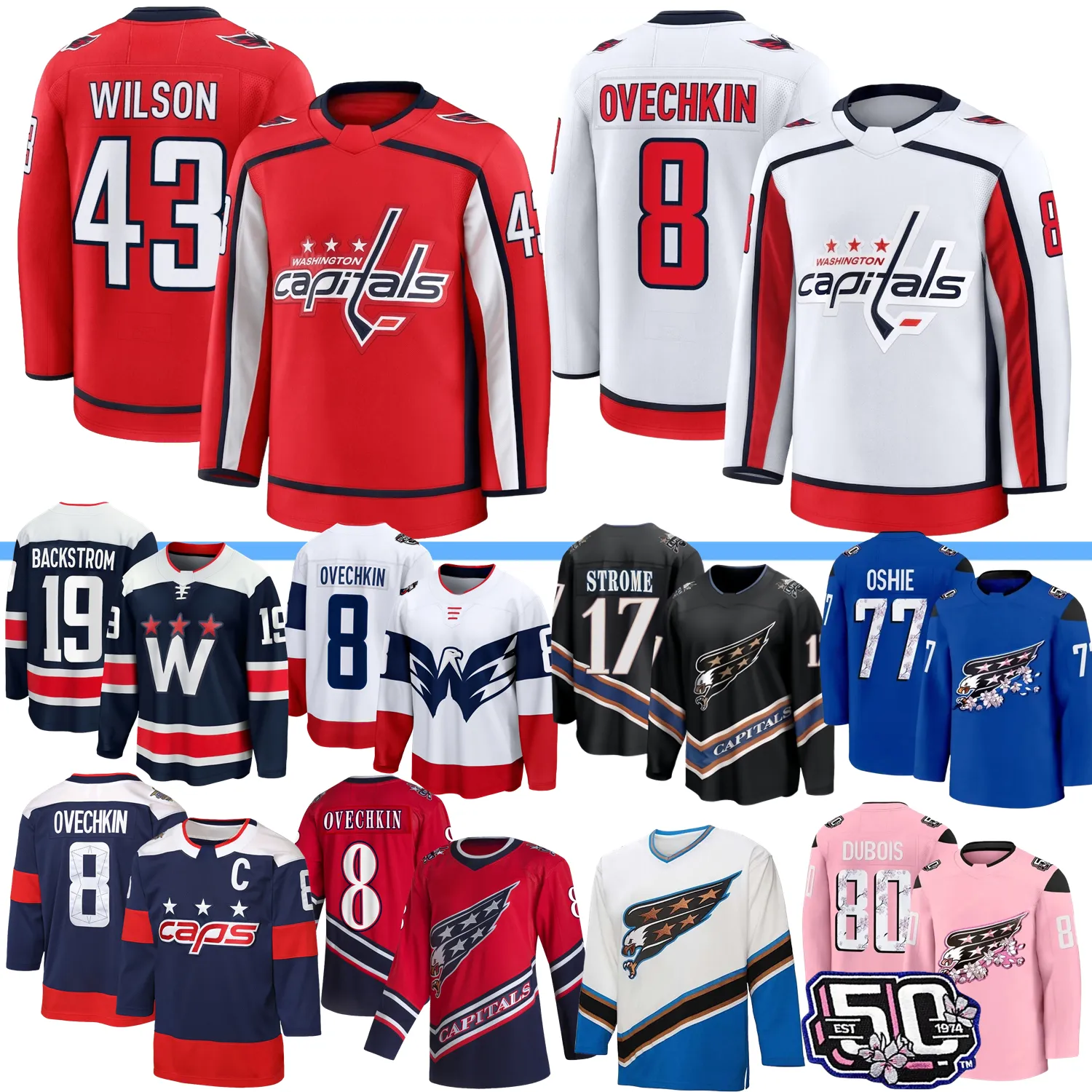 Washingtons Hockey Jerseys Alex Ovechkin, Tom Wilson, Alex Debrincat ...
