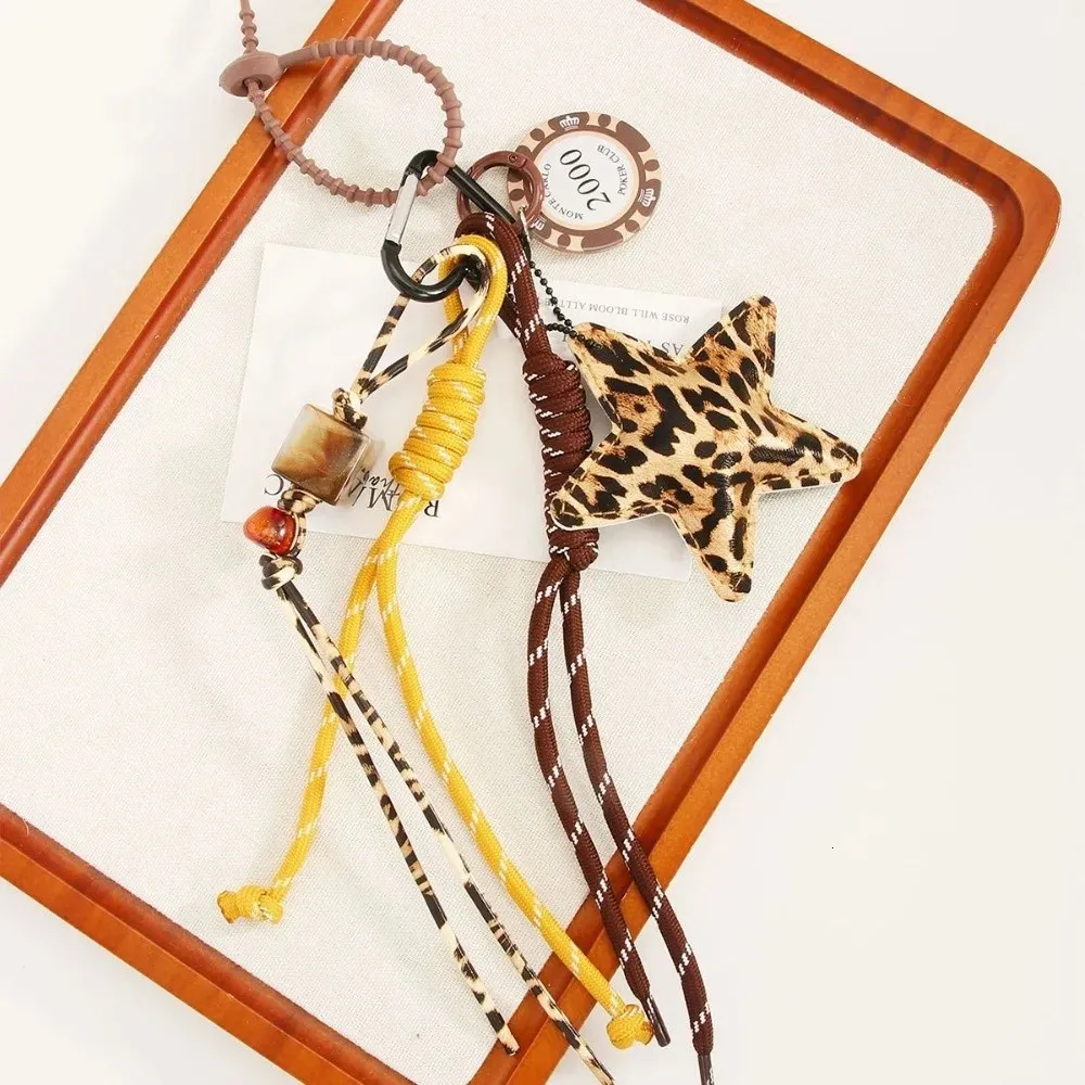 Funny Elegant Starfish Tassel Keychain with Alloy Leopard Print Leather ...