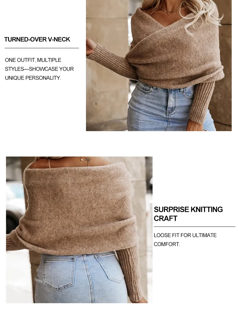 Women's Long-Sleeve Shawl-Style Knit Top, Premium Craftsmanship Loose ...