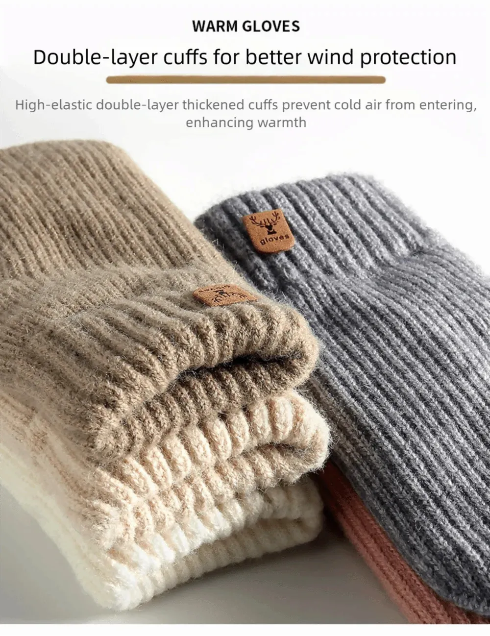 Korean Elasticity Full Finger Gloves Double Layer Warm Soft Knitted ...