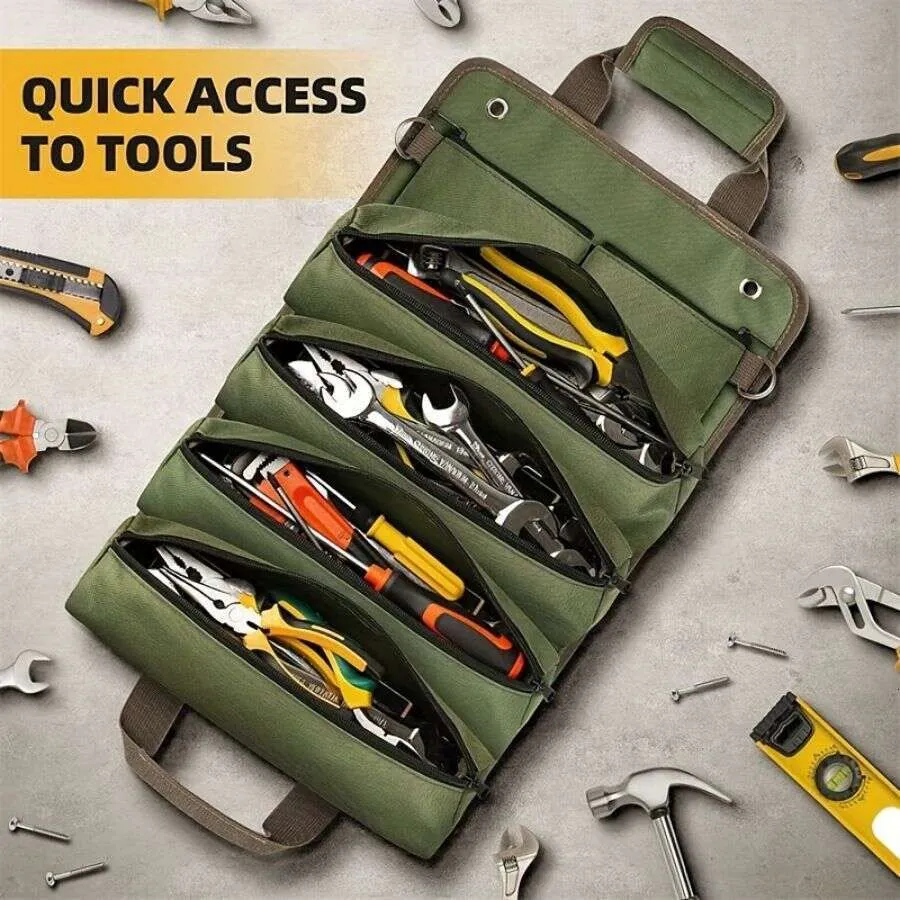 Electrician Tool Roll-Up Bag for Hanging Storage - Car Hardware Toolkit ...