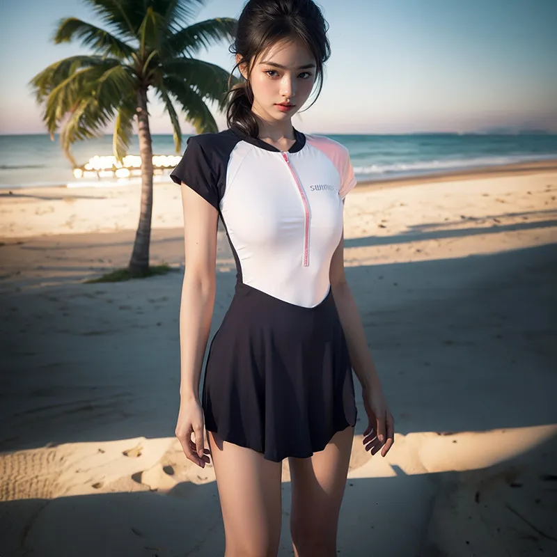 New Girl Conservative One-Piece Swimsuit: Skirt Style Boxer Swimming ...
