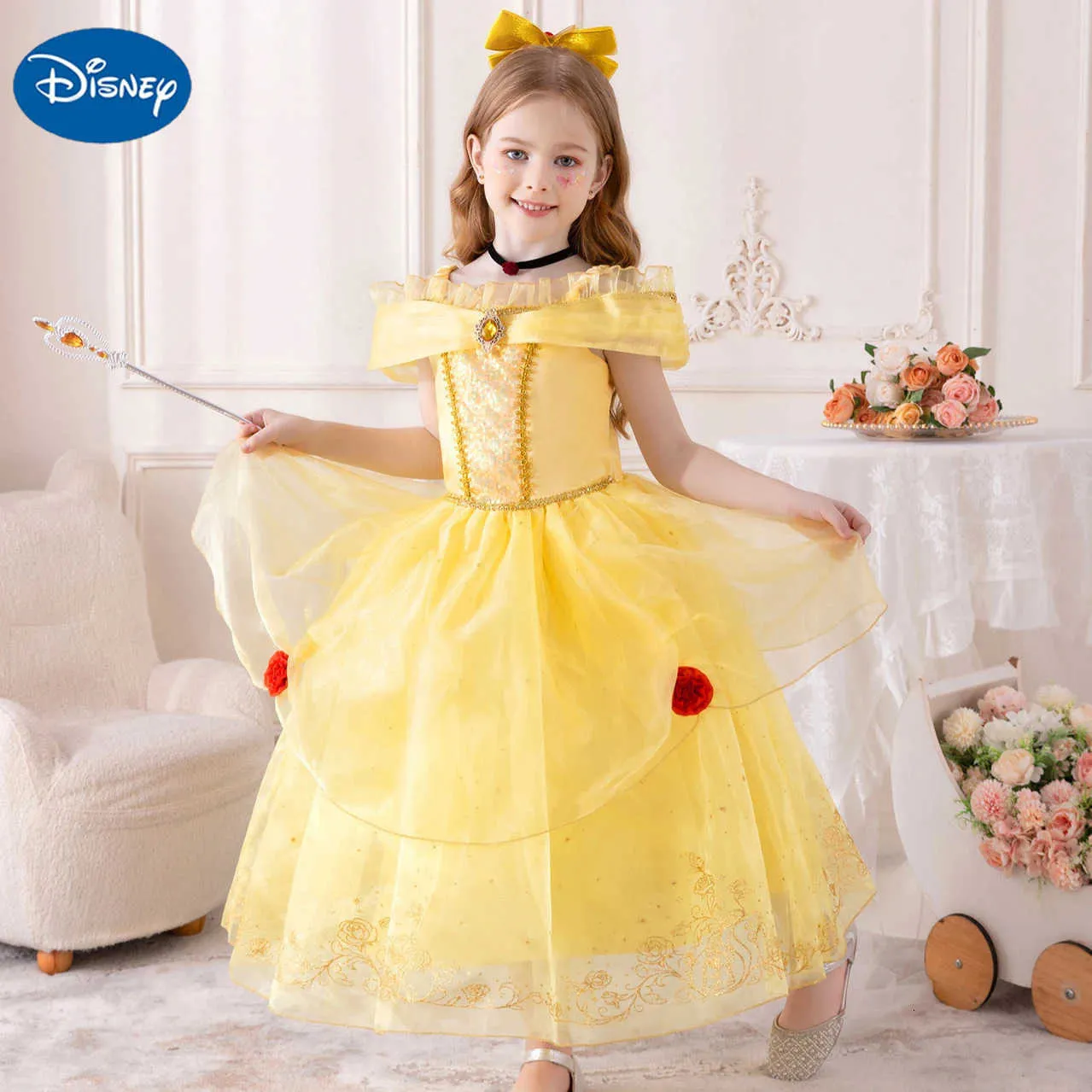 Disney Little Girls Yellow Princess Bella Princess Cosplay Dress For ...