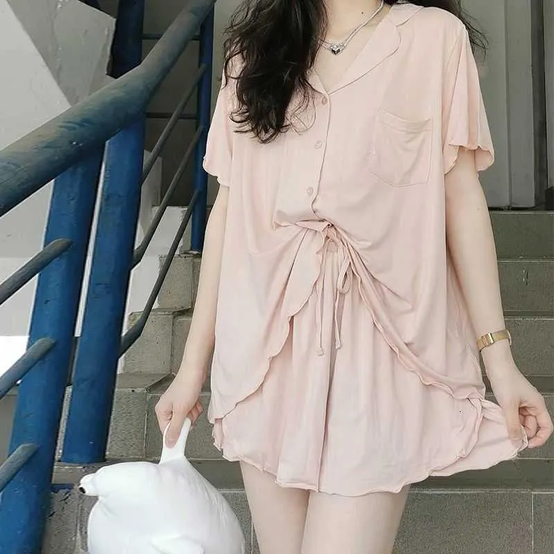 Women's French Style Pajama Set, Solid Ruffle Short Sleeve Pant Home ...