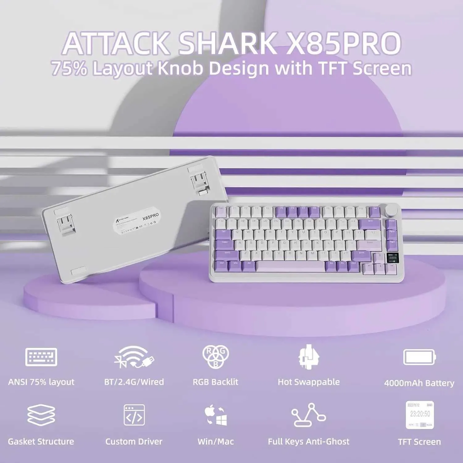 ATTACK SHARK X85Pro Clavier De Jeu Mécanique Échangeable À Chaud Bouton ...