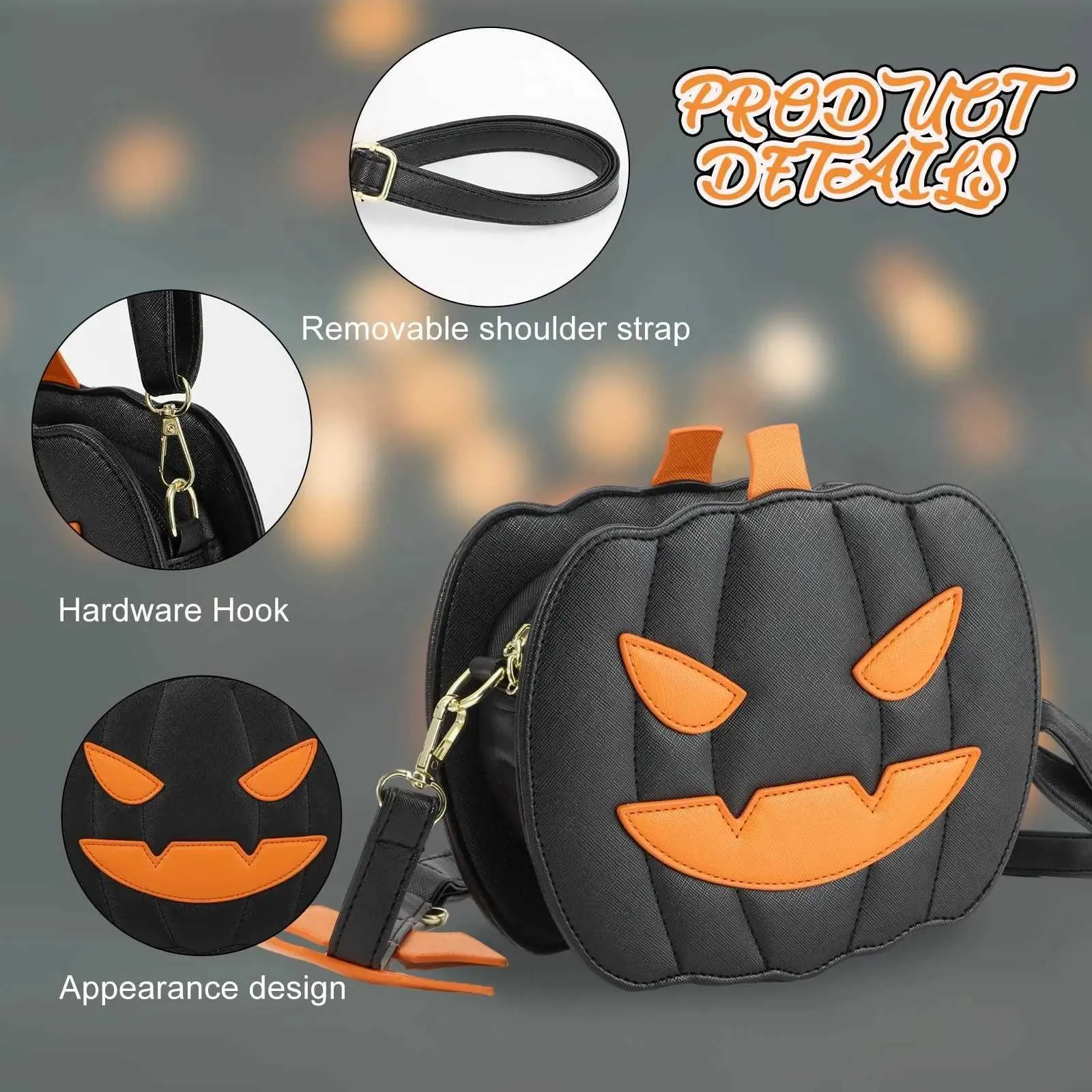 Womens Novelty Pumpkin Crossbody Bag, PU Leather Demon Pumpkin Shoulder ...