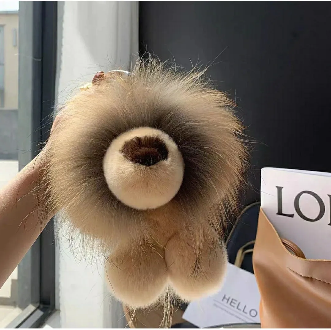 Real Rex Rabbit Fur Lion Pendant Keychain, Cute Plush Doll Toy, Kids ...