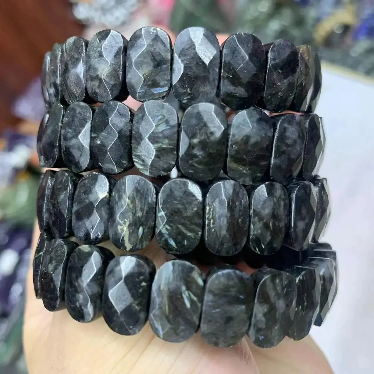 Astrophyllite Hornblende Arfvedsonite Stone Beads Bracelet, Natural ...