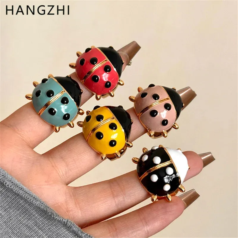 HangZhi Colorful Enamel Drip Oil Ladybug Ring, Cute Cartoon Beetle Ring ...